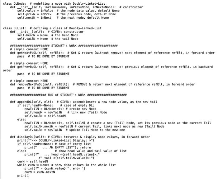 Solved Develep A Doubly Linked List With The Given Python 