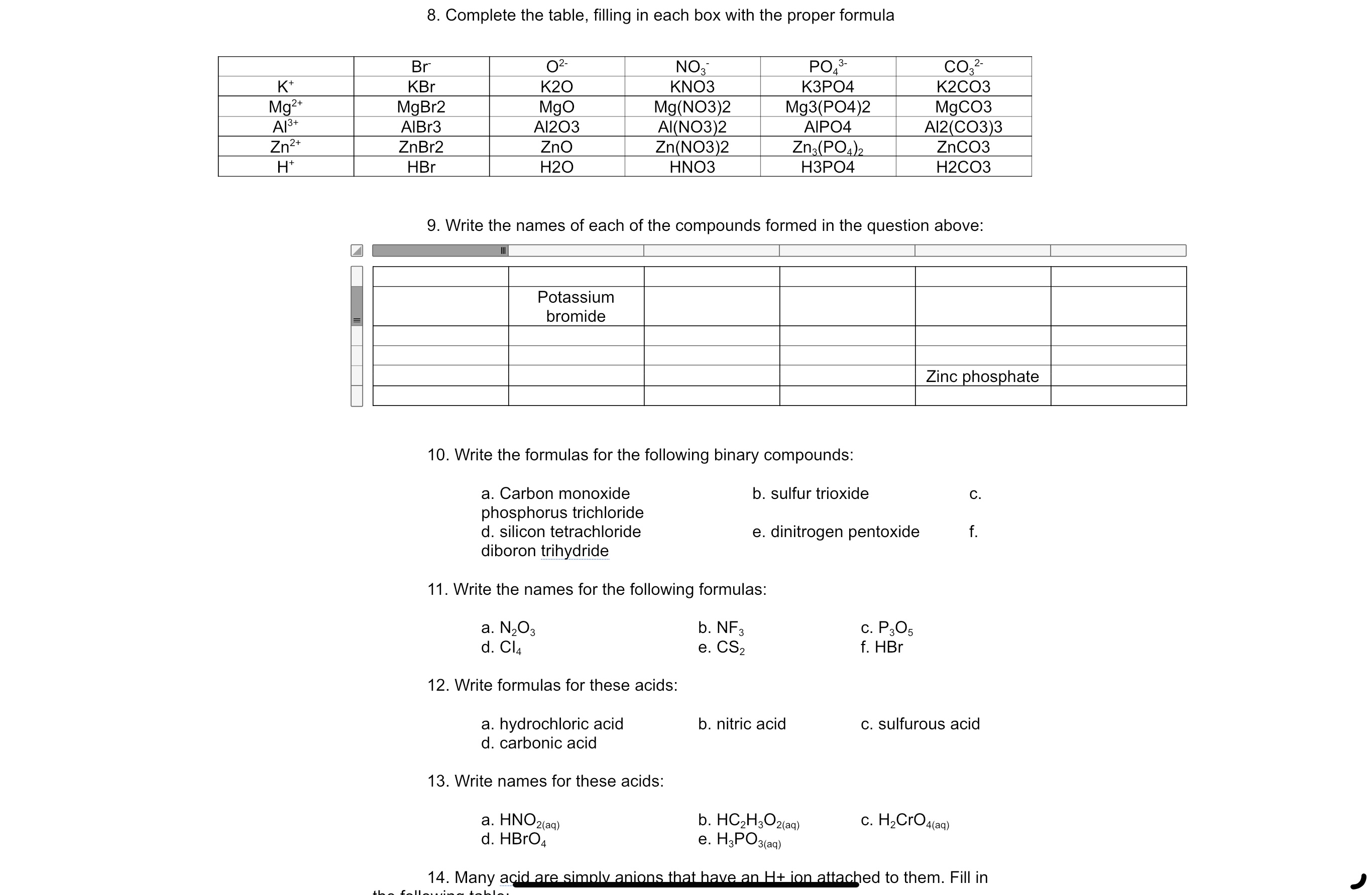 Solved Complete the table. Write the names of each of the | Chegg.com