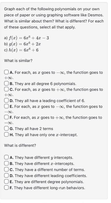 Solved Graph each of the following polynomials on your own | Chegg.com