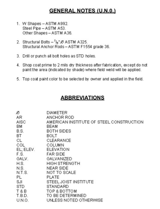 GENERAL NOTES (U.N.O.) 1. W Shapes - ASTM A992. Steel | Chegg.com