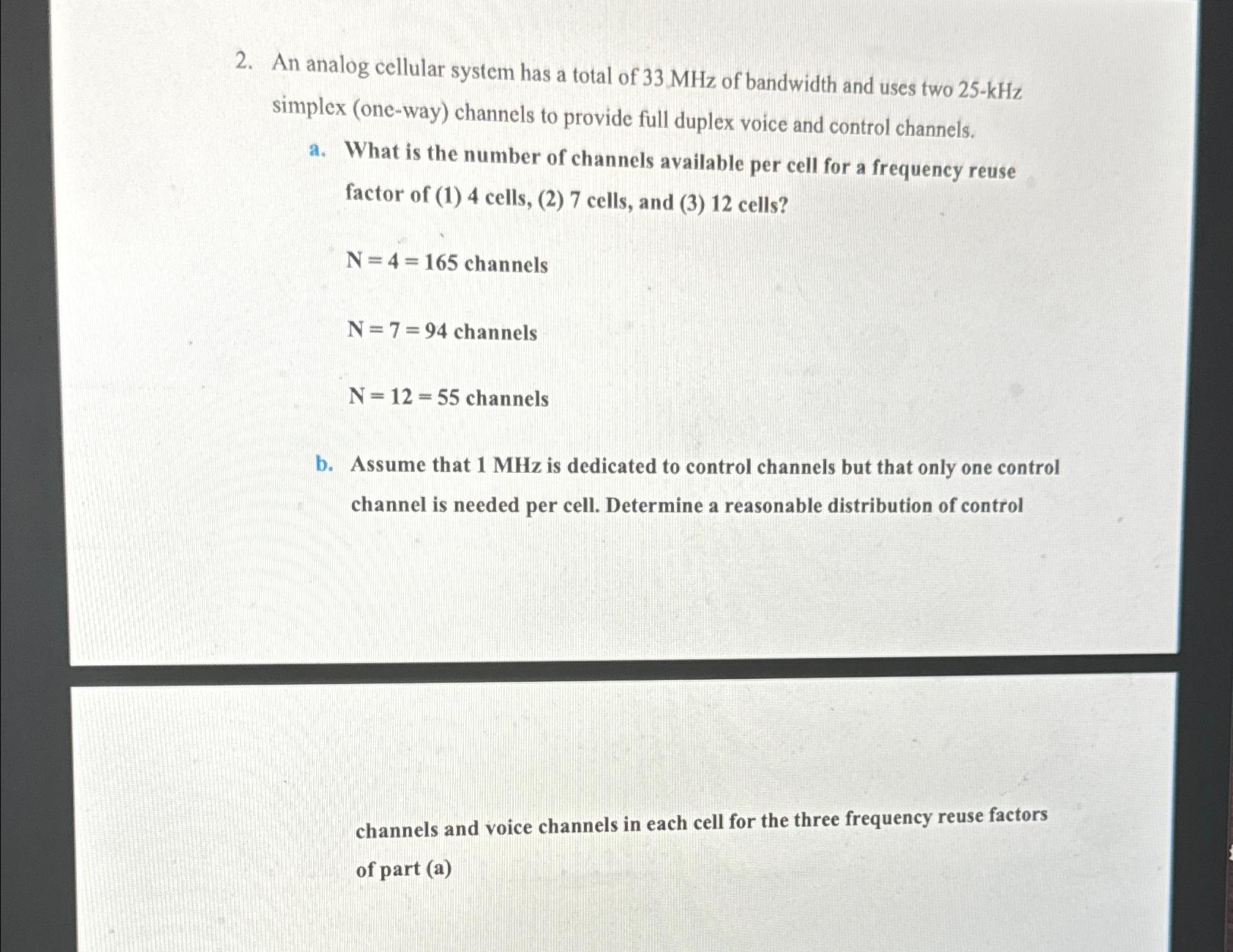 Solved An analog cellular system has a total of 33MHz ﻿of | Chegg.com