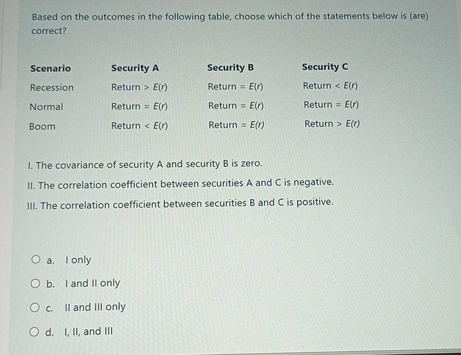 Solved Based on the outcomes in the following table, choose | Chegg.com