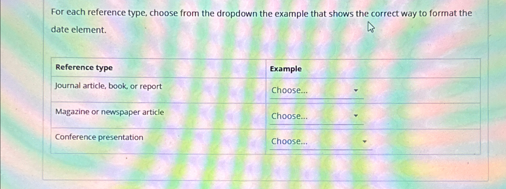 Solved For each reference type, choose from the dropdown the | Chegg.com