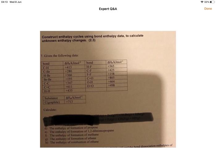 Solved 04:13 Wed 8 Jun Expert Q&A Construct enthalpy cycles | Chegg.com