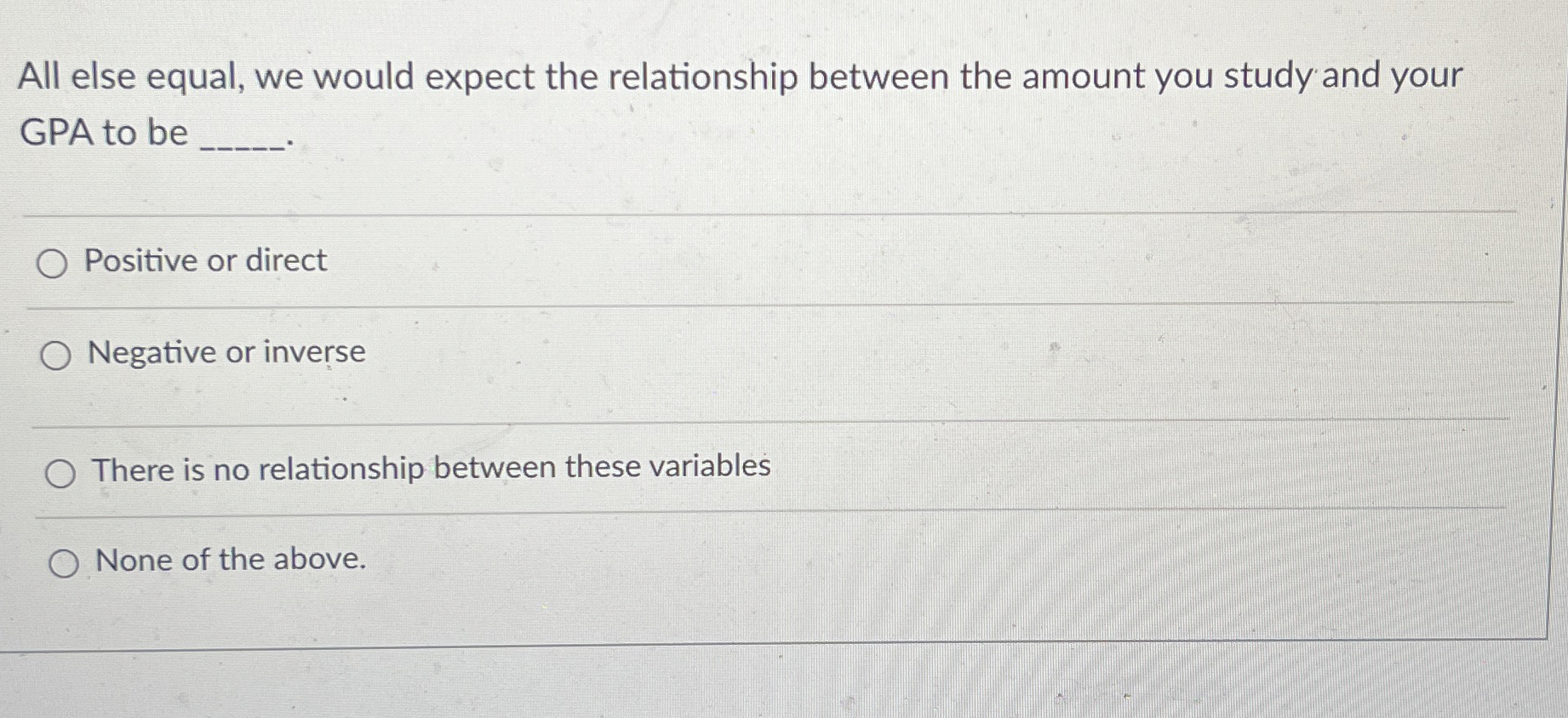 Solved All else equal, we would expect the relationship | Chegg.com