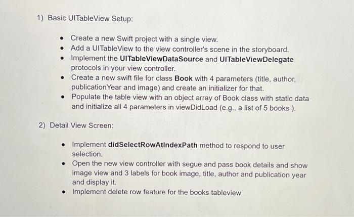 Solved 1 Basic Uitableview Setup Create A New Swift