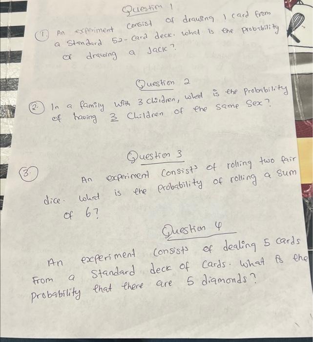 Solved Questim I (1) An experiment consist of drawing 1 card | Chegg.com