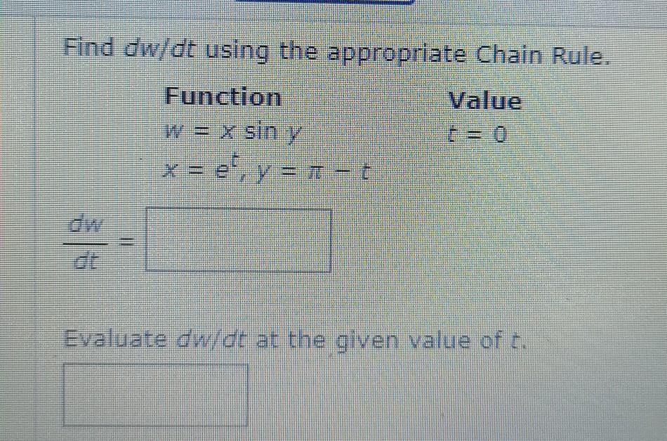 Solved Find dw/dt using the appropriate Chain Rule. Function | Chegg.com
