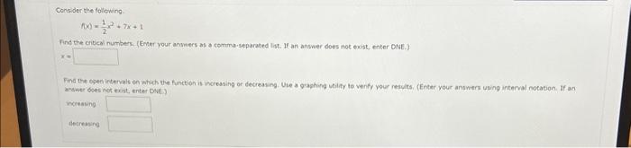 Solved Consider the follewing. f(x)=21x2+7x+1 Find the | Chegg.com