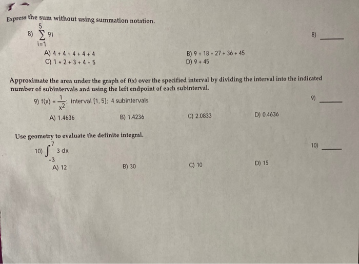 Solved Express the sum without using summation notation. 8) | Chegg.com
