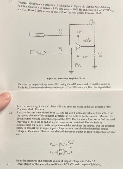 Solved 1.) Construct the difference amplifier circuit shown | Chegg.com