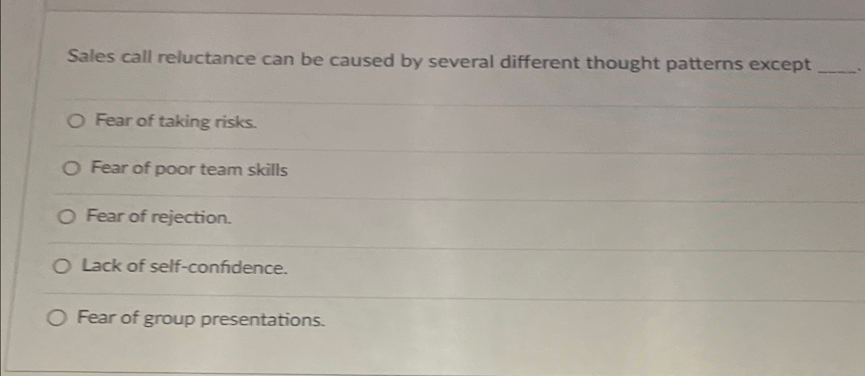 Solved Sales call reluctance can be caused by several | Chegg.com
