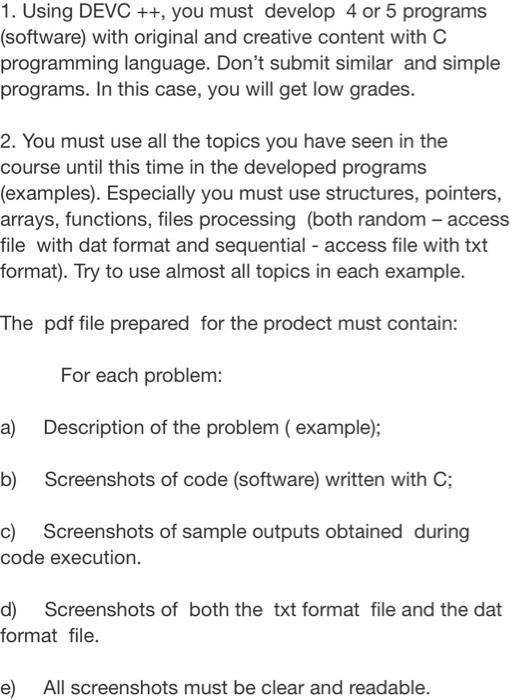 Solved 1 Using Devc You Must Develop 4 Or 5 Programs