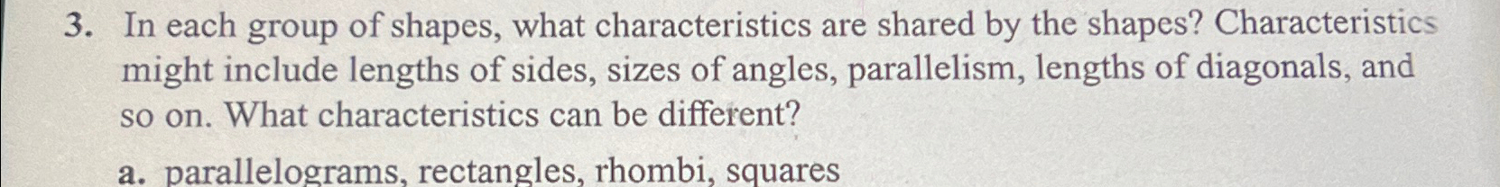 Solved In each group of shapes, what characteristics are | Chegg.com