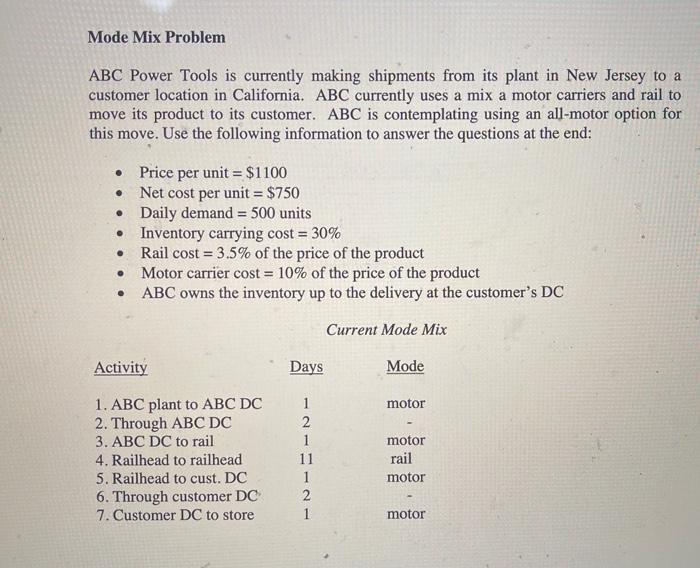 Solved Mode Mix Problem ABC Power Tools is currently making | Chegg.com
