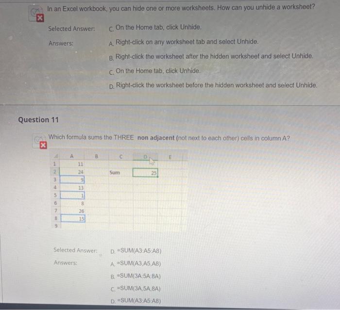 Solved In an Excel workbook, you can hide one or more | Chegg.com