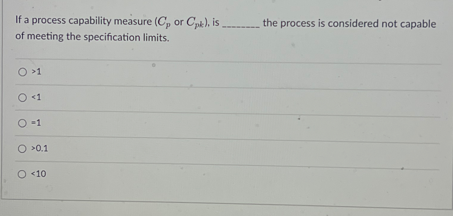 Solved If a process capability measure or Cpk ), ﻿is the | Chegg.com