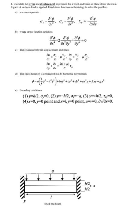 Solved 1. Calculate the trress and displacement expression | Chegg.com