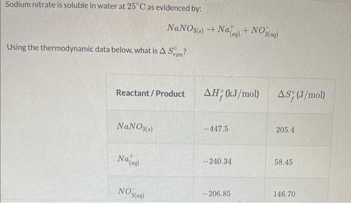 Solved Sodium nitrate is soluble in water at 25∘C as | Chegg.com