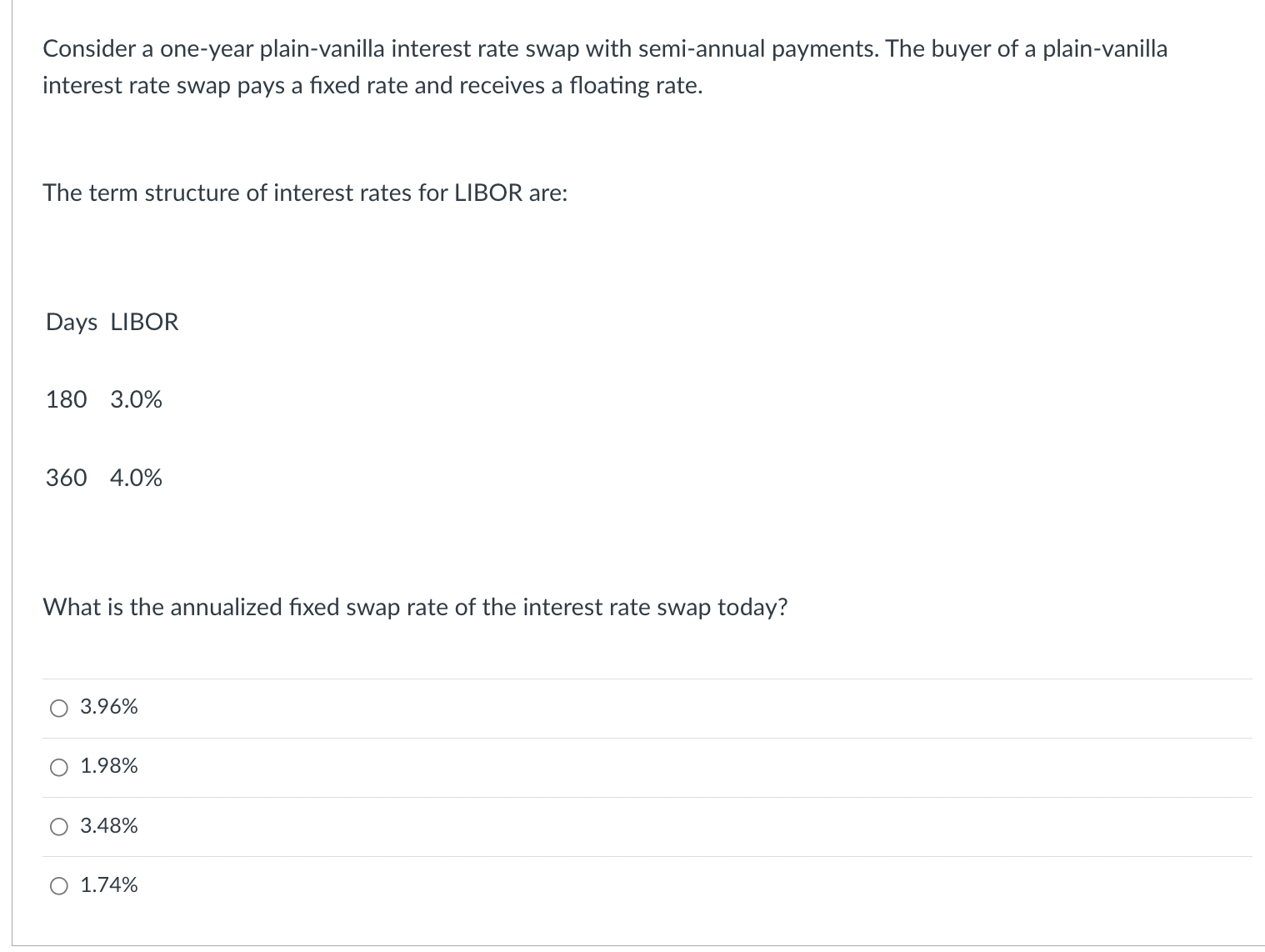 Solved Consider a one-year plain-vanilla interest rate swap | Chegg.com