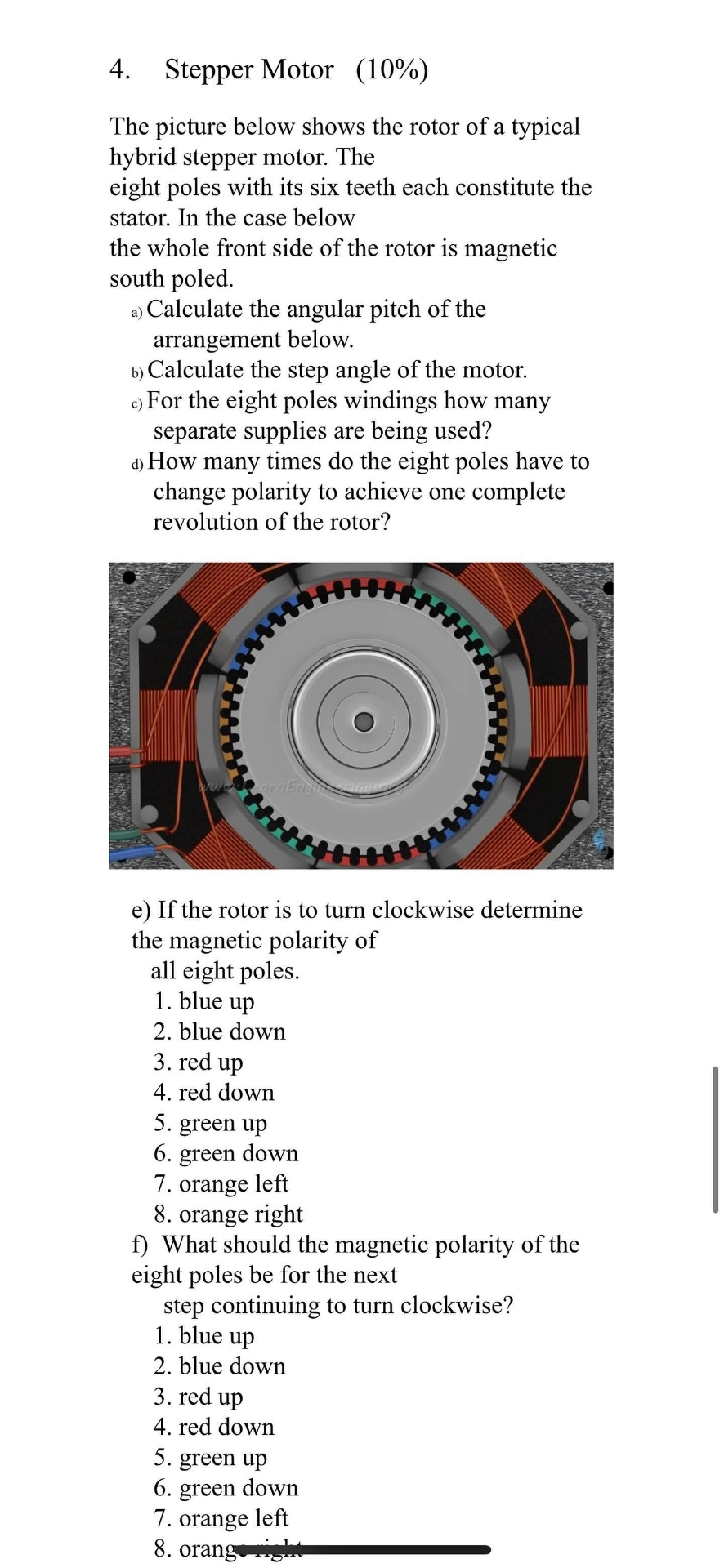 Solved Stepper Motor (10%)The picture below shows the rotor | Chegg.com