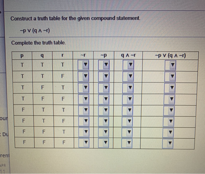 Solved Construct a truth table for the given compound | Chegg.com