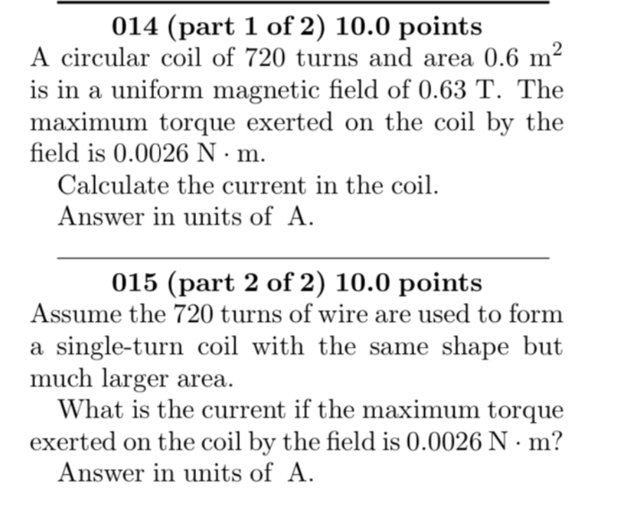 Solved 014 (part 1 ﻿of 2) 10.0 ﻿pointsA circular coil of 720 | Chegg.com