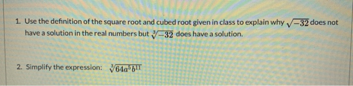 Solved -32 does not 1. Use the definition of the square root | Chegg.com