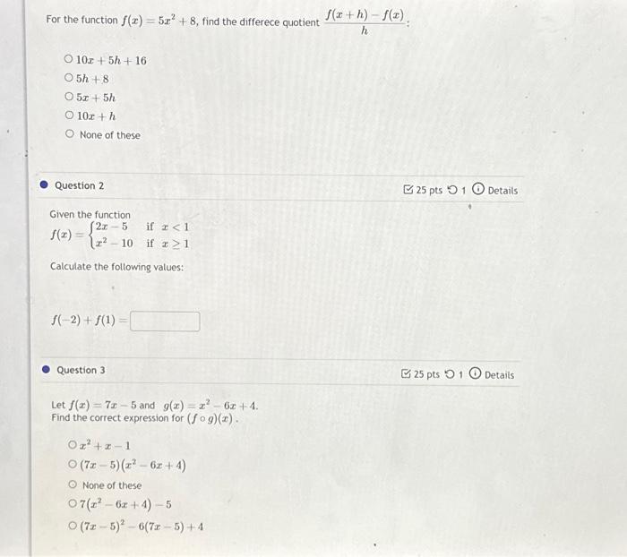 Solved For the function f(x)=5x2+8, find the differece | Chegg.com