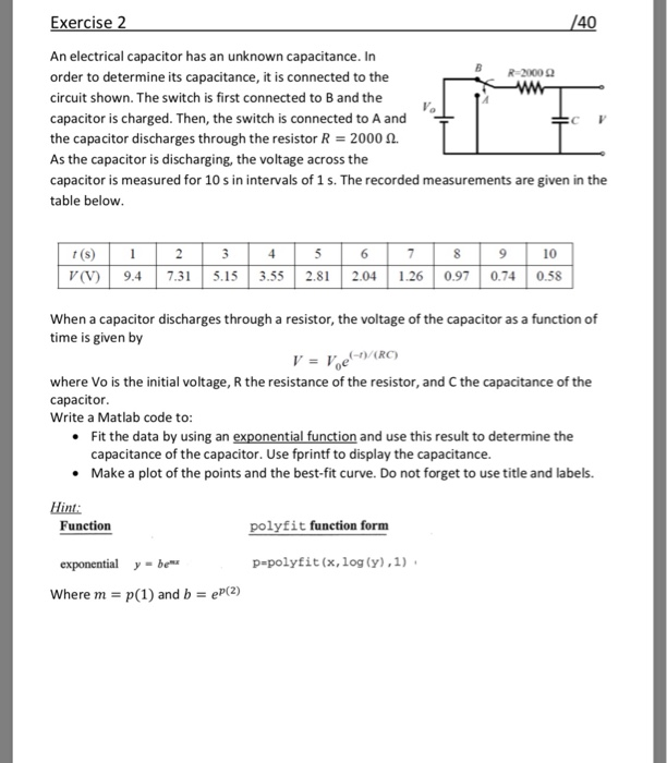 Solved Exercise 2 /40 An electrical capacitor has an unknown | Chegg.com