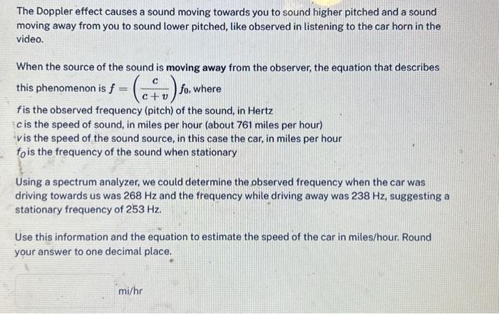 Solved The Doppler effect causes a sound moving towards you | Chegg.com