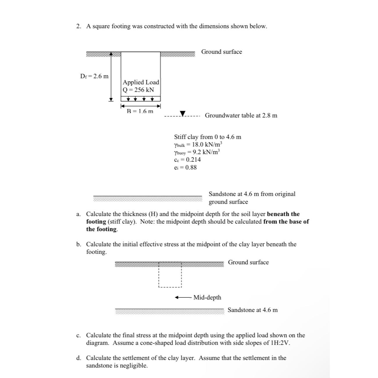 Solved A square footing was constructed with the dimensions | Chegg.com