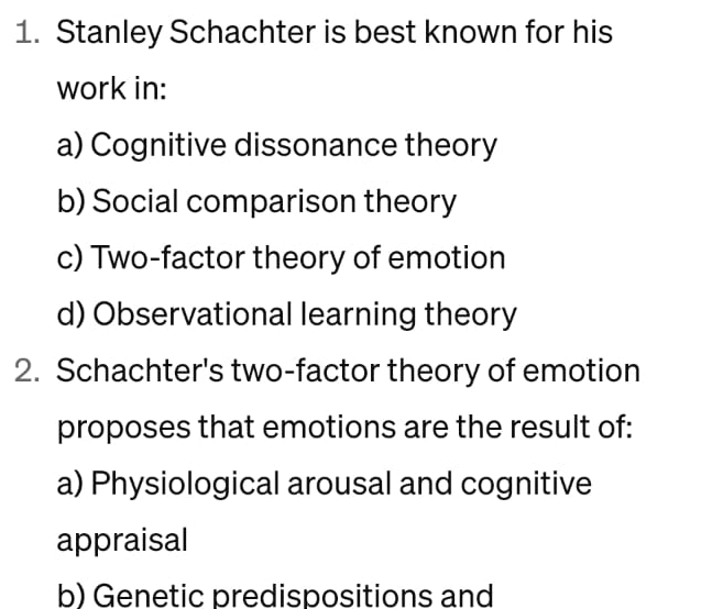 Solved Stanley Schachter is best known for his work in:a) | Chegg.com