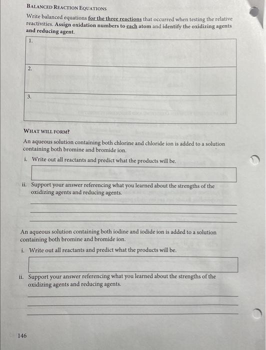 Solved BALANCED REACTION EQUATIONS Write balanced equations | Chegg.com