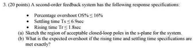 Solved 3. (20 points) A second-order feedback system has the | Chegg.com