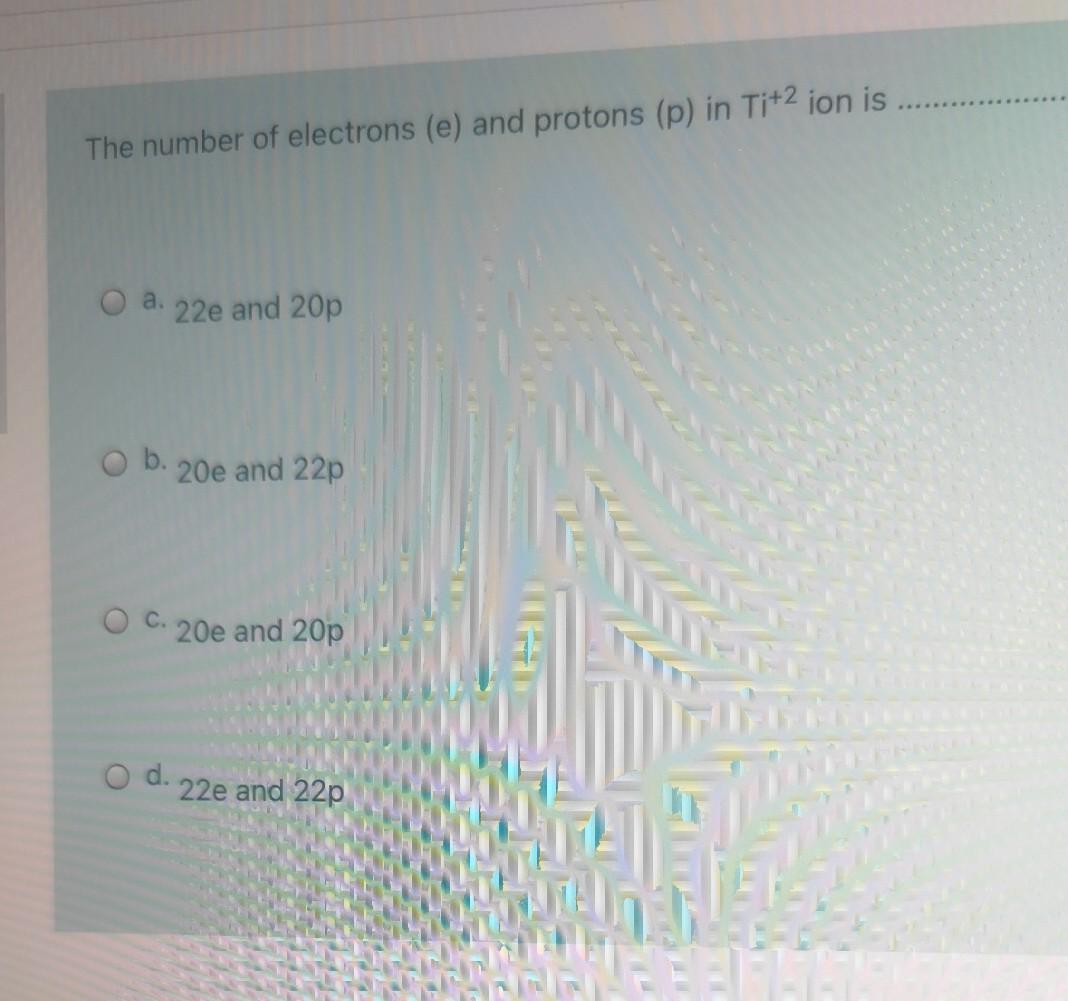 Solved The number of electrons (e) and protons (p) in Ti+2 | Chegg.com