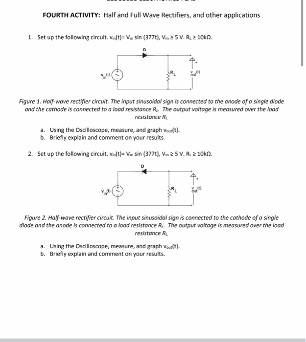 Solved FOURTH ACTIVITY: Half and Full Wave Rectifiers, and | Chegg.com