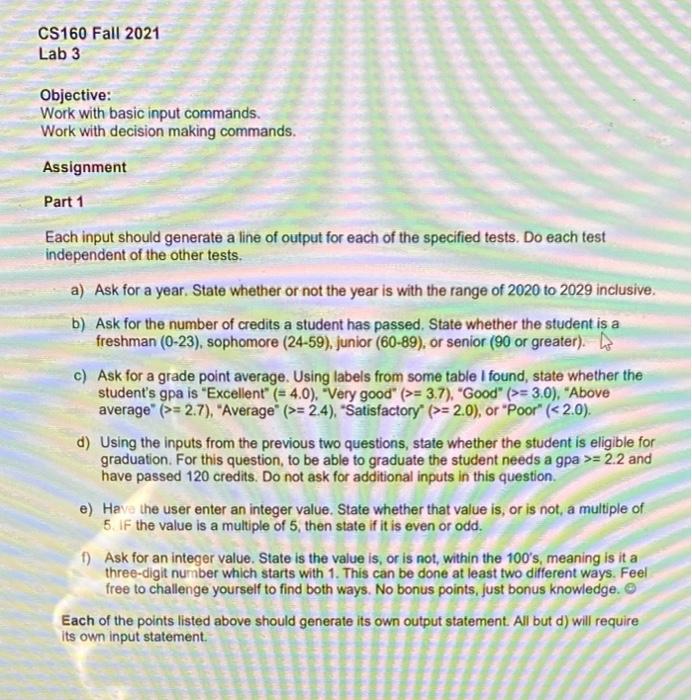 Solved Cs160 Fall 2021 Lab 3 Objective Work With Basic 