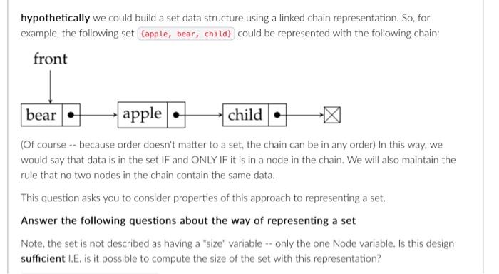 Solved Hypothetically We Could Build A Set Data Structure