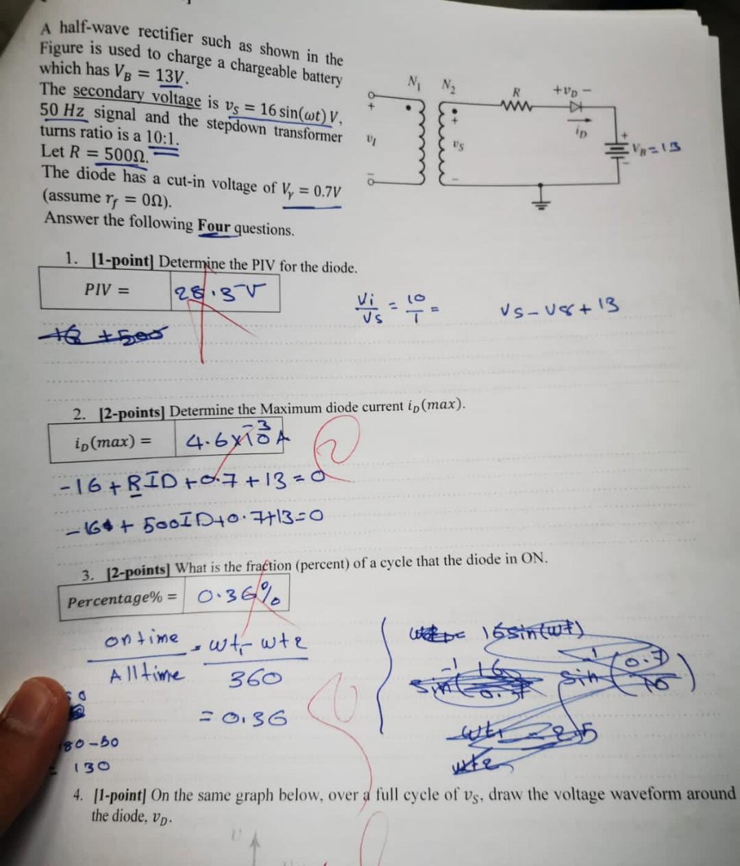 Solved A Half Wave Rectifier Such As Shown In The Figure Is