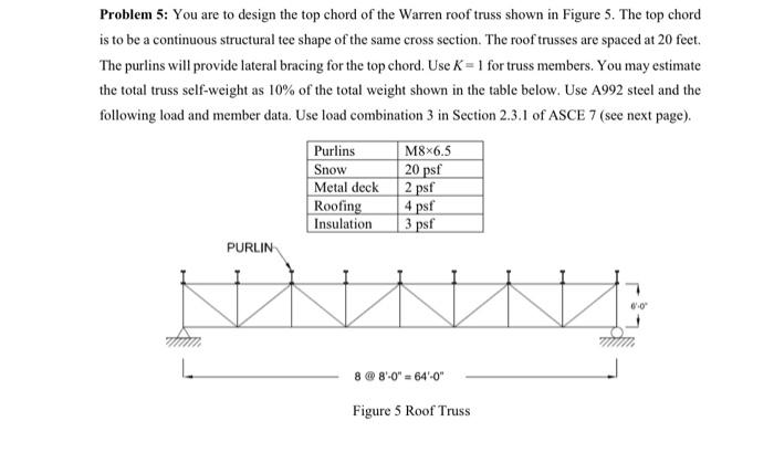 Problem 5: You are to design the top chord of the | Chegg.com