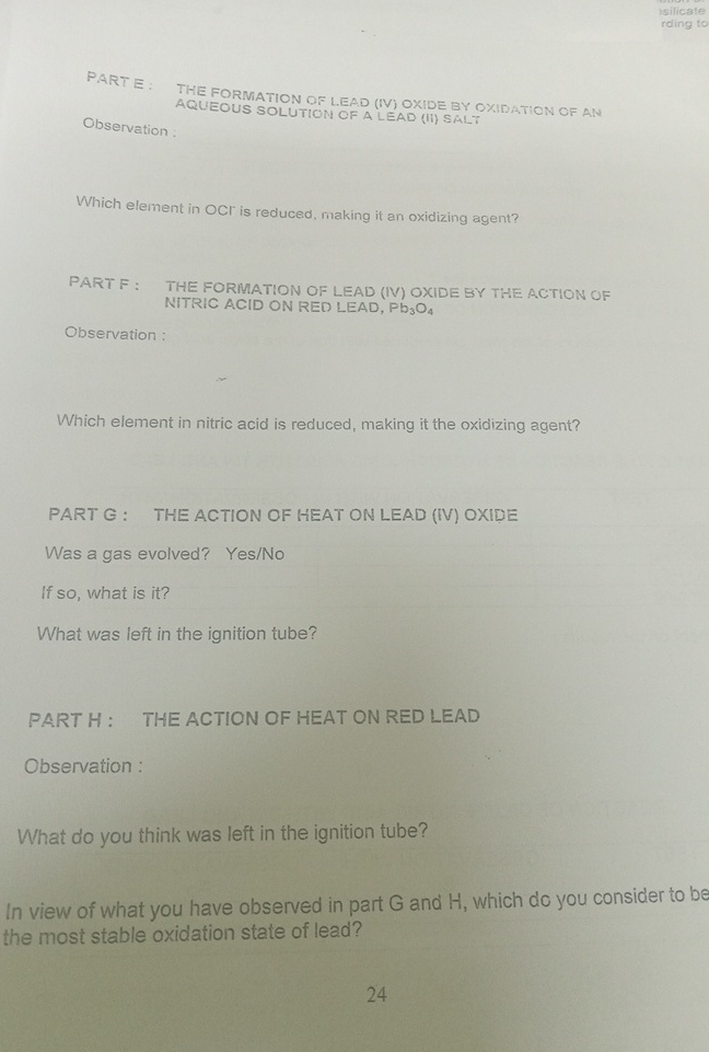 Solved PARTE: THE FORMATION OF LEAD (IV) ﻿OXIDE BY OXIDATION | Chegg.com