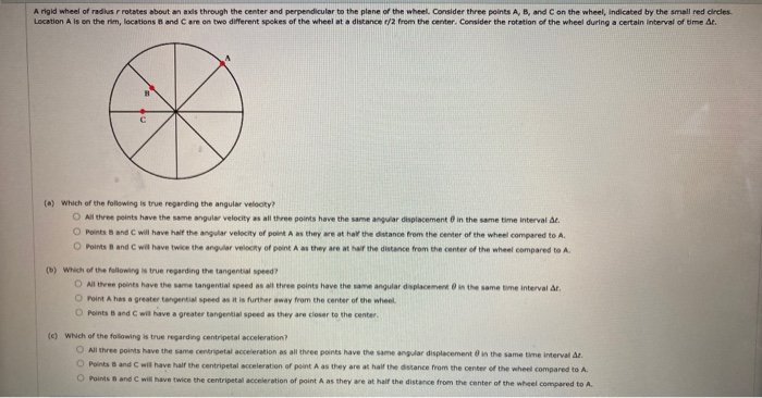 Solved A rigld wheel of radius rrotates about an axis | Chegg.com