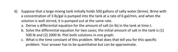 Solved 6) Suppose that a large mixing tank initially holds | Chegg.com