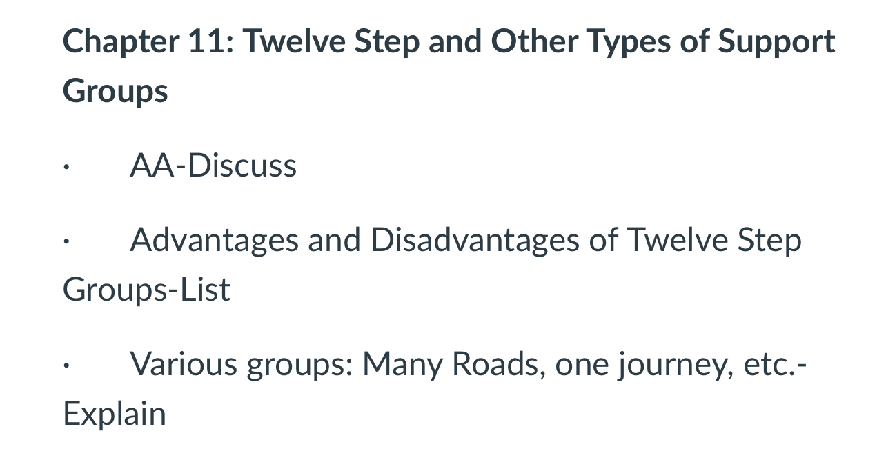 Solved Chapter 11: Twelve Step and Other Types of Support | Chegg.com