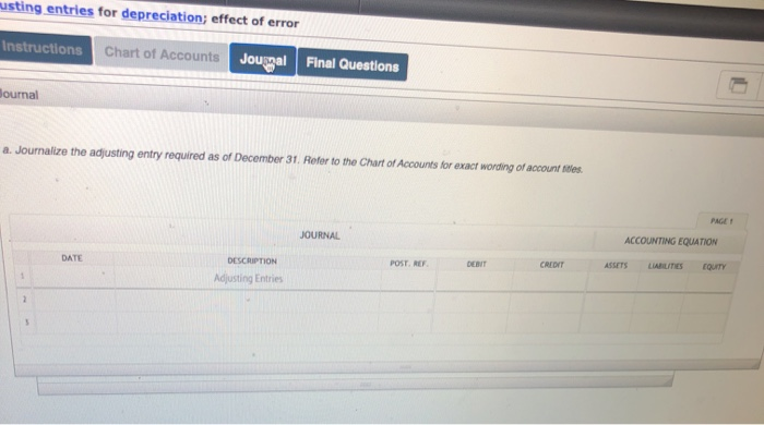 Solved justing entries for depreciation; effect of error | Chegg.com