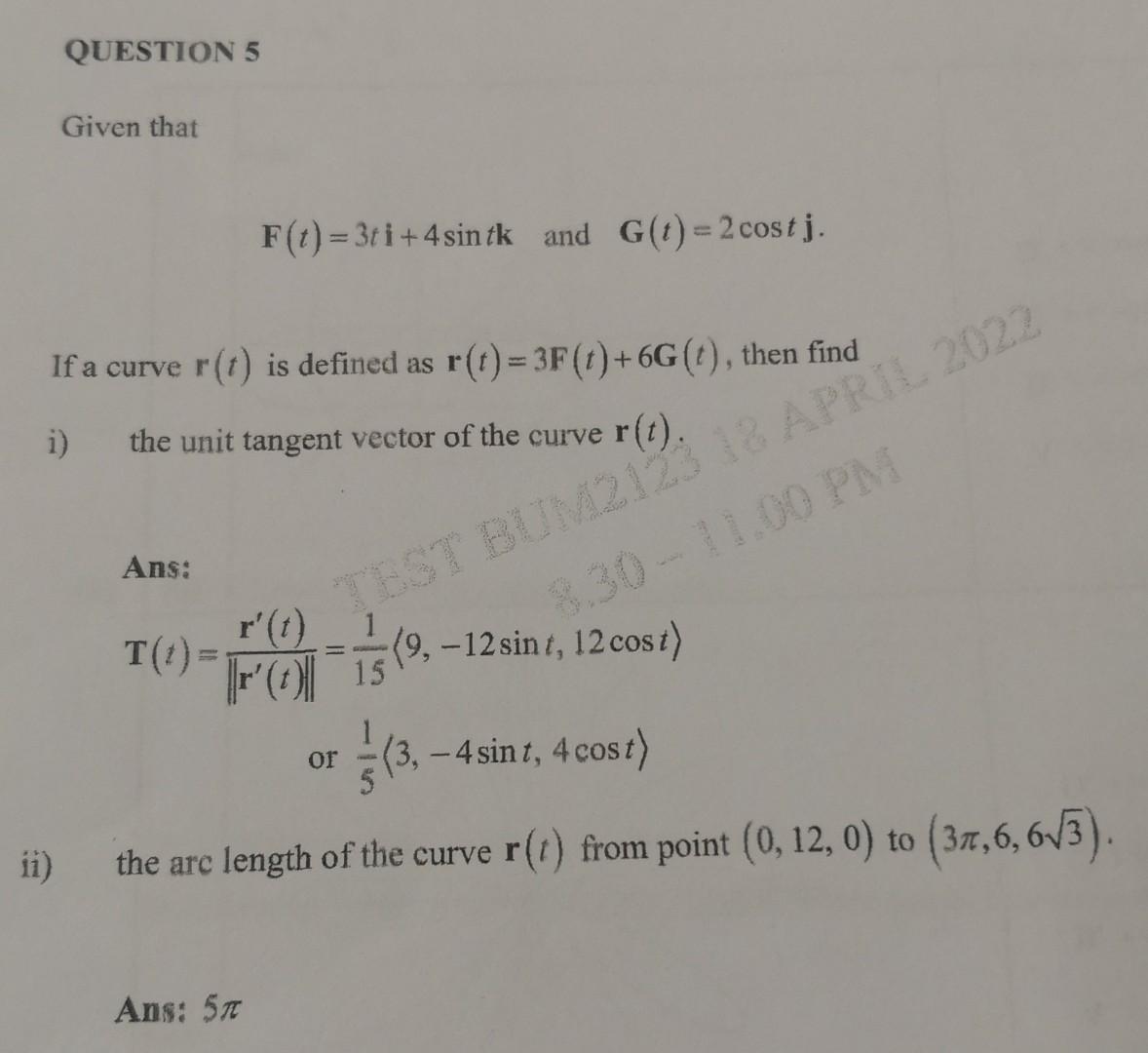Solved F(t)=3ti+4sintk and G(t)=2costj If a curve r(t) is | Chegg.com