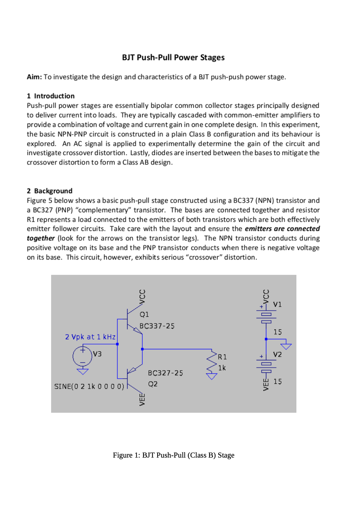 Solved BJT Push-Pull Power StagesAim: To investigate the | Chegg.com