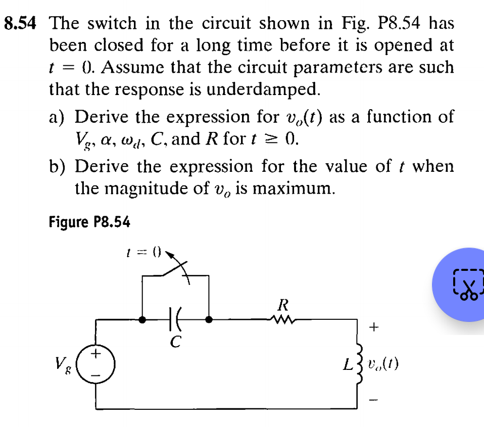 Solved 8.54 ﻿The switch in the circuit shown in Fig. P8.54 | Chegg.com