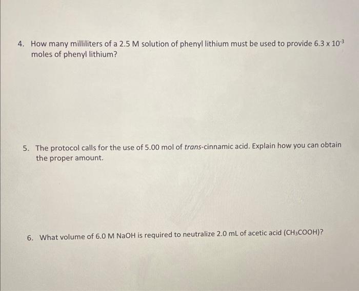 Solved How many milliliters of a 2.5M solution of phenyl | Chegg.com